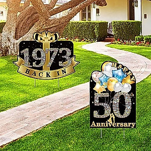Golden 50th Wedding Anniversary Yard Sign Set, 2 Outdoor Lawn Signs With Stakes, 50th Anniversary Decorations, 12 X 15 Inches, Weatherproof, Ideal For Party, Garden, And Celebration (black gold-50)