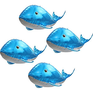 Cute 4D Whale Balloons Under The Sea Decorations Ocean Balloons, 4 Pack Gaint 37'' Whale Shape Mylar Foil Balloons Sea Animal Balloons Fish Balloons Beach Party Supplies, Blue