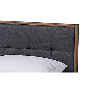 Wholesale Interiors Baxton Studio Alke Mid-Century Modern Dark Grey Fabric Upholstered Walnut Brown Finished Wood King Size Platform Bed
