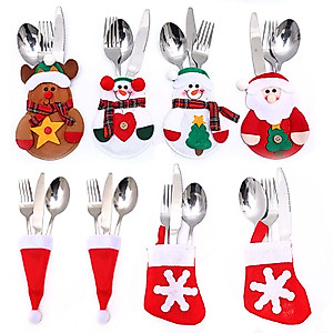 WeePaww 8Pcs Christmas Tableware Holders Set, Santa Silverware-Holders Cutlery-Holders Flatware-Organizers Knife and Fork Bags Covers for Christmas Party Decorations Xmas Dinner Table Decor Ornaments