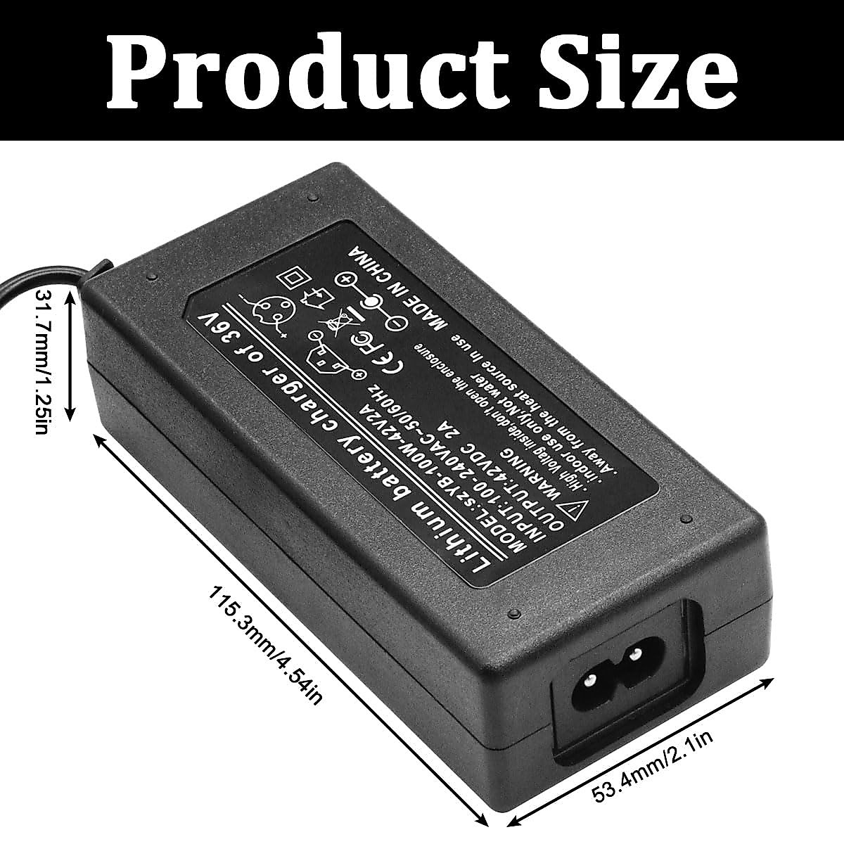 maierke 42V 2A Charger 1 Prong Smart for 36V Electric Bike Scooter Lithium Battery,Universal 36V Lithium Battery Chargers with 2 Plugs in 1 Connector (5.5mm 1-Prong DC Plug and 8mm 3-Prong) M-K1-060