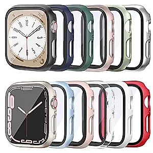 [12 Pack] Case Compatible with Apple Watch 44mm SE 2 Series 6 5 4 SE with Tempered Glass Screen Protector, HASDON Hard PC Bumper Overall Shockproof Protective Cover for iWatch 44mm Accessories