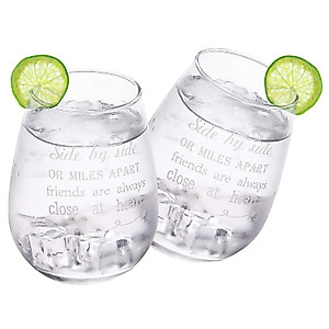 Wine Glass Side By Side or Miles Apart Friends are Always Close at Heart Birthday Gift for Friend Best Friend Gift Long Distance Friendship Gifts 15Oz