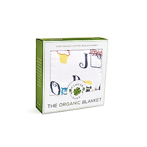 Clover & Sage Organic Muslin Baby Toddler Blanket - 100% Hypoallergenic Cotton Bed Blankets - Alphabet