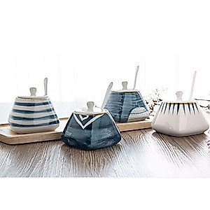 CHOOLD Vintage Hand-Painted Ceramic Spice Jar with Lid Spoon Seasoning Box Condiment Pots Spice Racks for Kitchen Restaurant Housewarming Gift