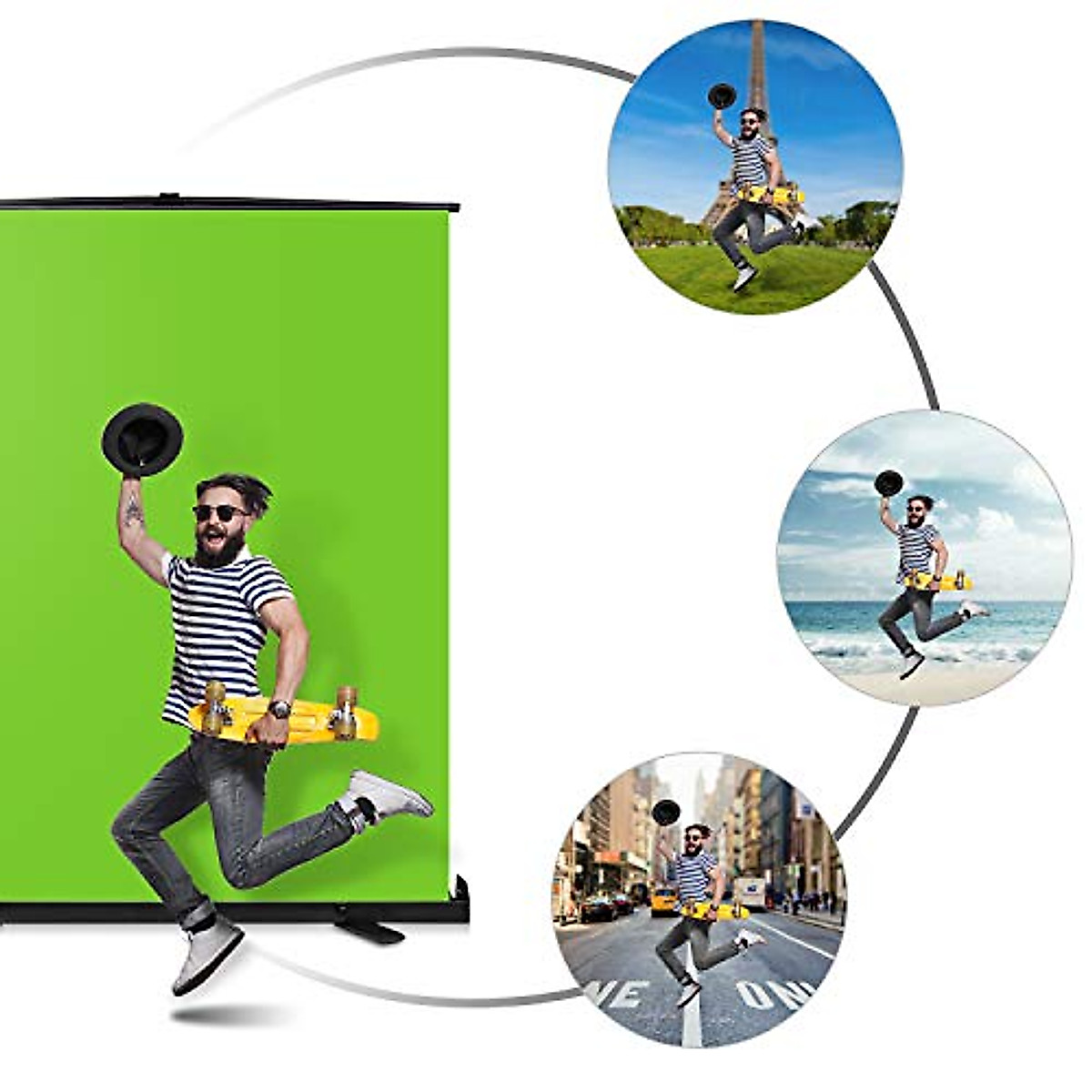 Upgrade Green Screen Size 61.1x72.5” Upgrade Version Collapsible Chromakey Panel Base Frame All in One Portable Design Punch-Free Set Up Easy Lock for Photo Live Game Tiktok Video (148x190cm)