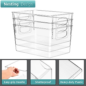 Sorbus Large Clear Plastic Storage Bins for Shelves, Clothes, with Handle - Clear Storage Bins, Drawer, Shelf, Closet, Pantry, Fridge, Freezer Organizer Bins, Closet Organizers and Storage (8 pack)