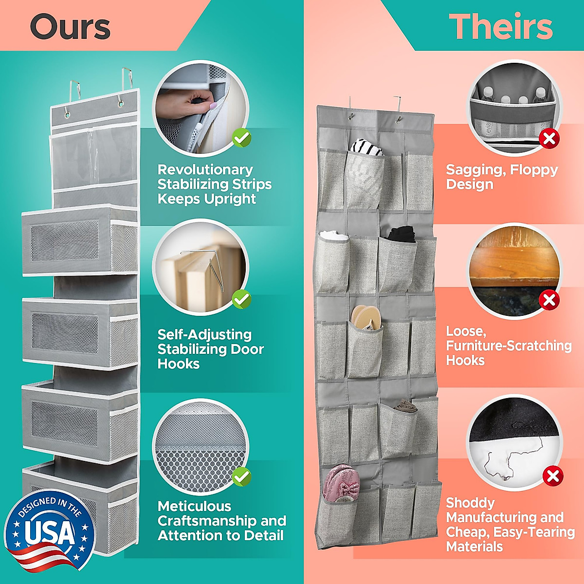 Wondersome Over the Door Organizer - Clear Mesh Window Hanging Storage Rack - Closet/Wall Organization for Bedroom, Bathroom, Kids Room - Space Saving Shelves for Clothes, Shoe, Towel - US-Based Brand