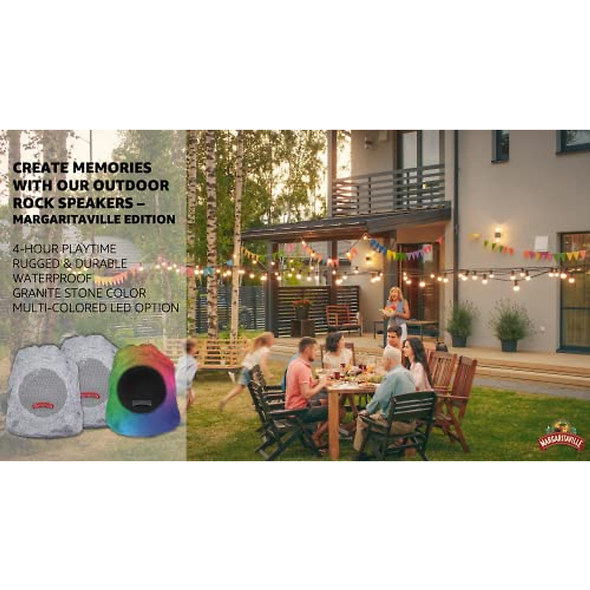 Margaritaville Outdoor Rock Bluetooth Wireless Speaker | Durable Bluetooth Speakers, Fantastic Yard or Patio Decor, IPX-4 Waterproof Rated, Granite Grey “On The Rock
