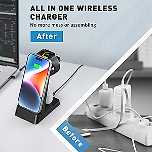 Wireless Charging Station, 18W Fast Wireless Charger for iPhone 14/13/12/11/Pro/Max/SE/XS/XR/X/8 Plus/8, 3 in 1 Wireless Charging Dock Stand for Apple Watch Series & Airpods (with Adapter)