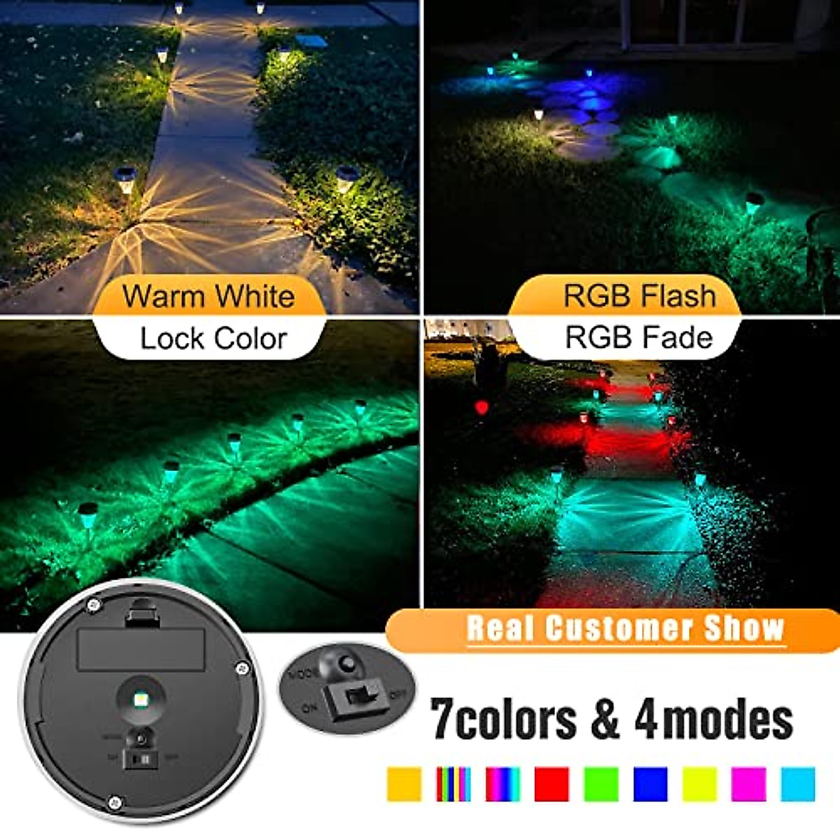 Aulanto Solar Pathway Lights Outdoot 6Pack, 7colors 40LUM Solar Pathway Lights Bright,Metal Garden Lights Solar Powered Waterproof for Pathway Yard Lawn Walkway