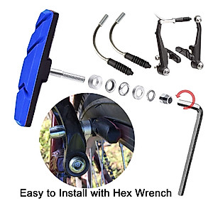 BASEEING Bike Brake Pads Brake Kit Brake Shoes Pads Cable Guide Protector 8 in One 70mm Bicycle V-Brake Pad Set Work with All Shimano Sram MTB V-Brake System 2pairs(4pcs) (Blue)