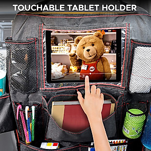 EcoNour Backseat Car Organizer (2 Pack), Heavy Duty Waterproof Stain Resistant Kick Mats Back seat Protector For Kids | Multiple Storage Pockets, Travel Accessories, Touchable Tablet Holder