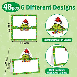 48 Pcs Christmas Place Cards Green Merry Christmas Seating Name Tags Placecard Holders Seating Christmas Thief Name Cards Tents for Dinner Party Birthday Wedding Supplies