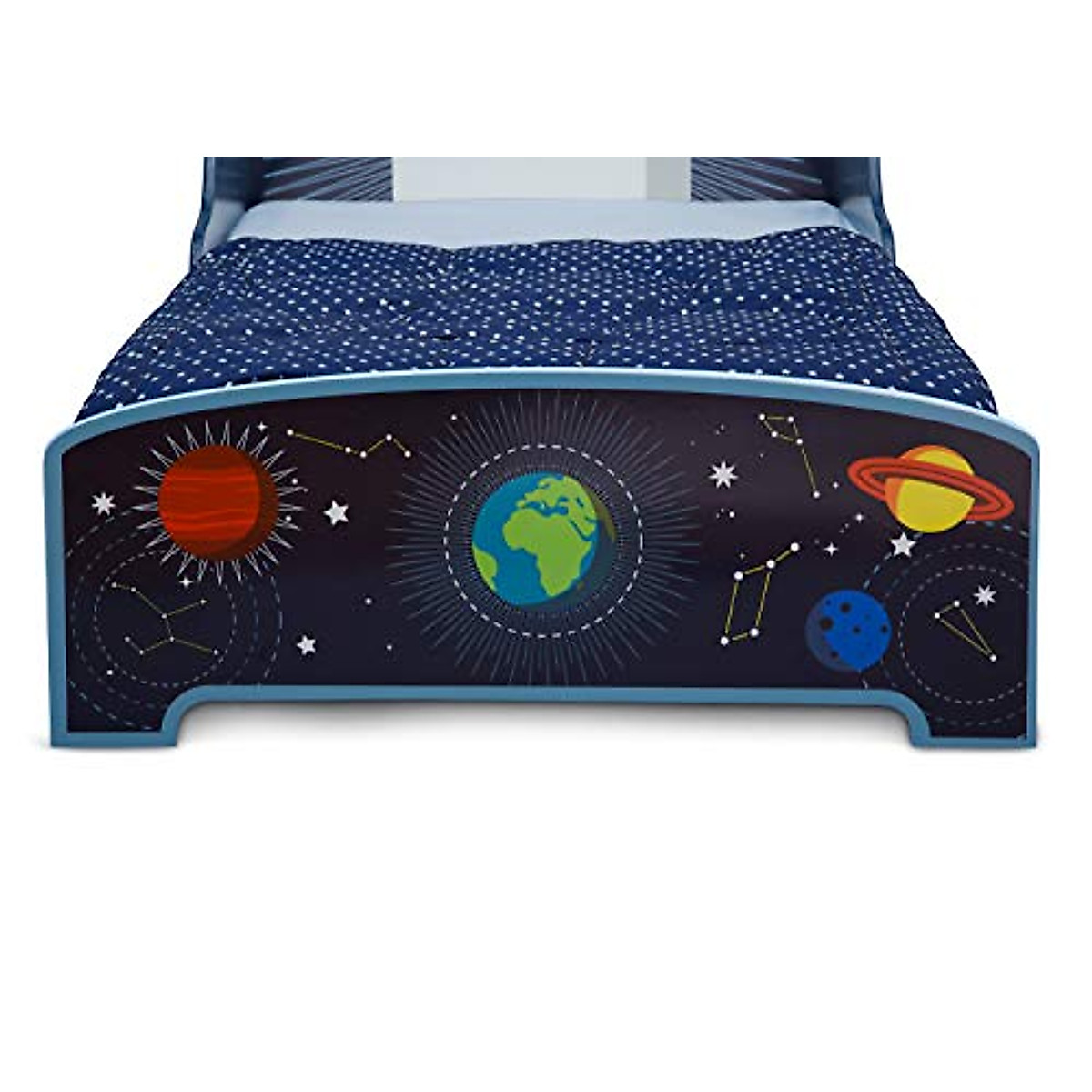 Delta Children Wood Toddler Bed, Space Adventures Rocket Ship + Simmons Kids Quiet Nights Dual Sided Crib and Toddler Mattress (Bundle)