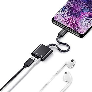 USB C to 3.5mm Headphone and Charger Adapter, 2-in-1 USB C to Audio Mic Jack with PD 60W Fast Charging for Stereo, Earphones, for Samsung Galaxy S21 Ultra S20 FE Note 20 Plus, Pixel 3/4 XL