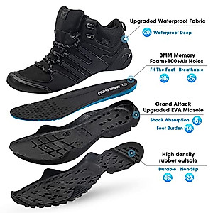 Grand Attack Hiking Boots Men Waterproof,Men's Ankle High Hiking Boots Shoes Outdoor Lightweight Trekking Trails Black 13