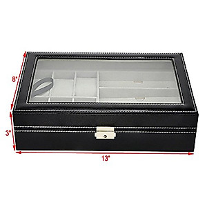 AUTOARK Leather 6 Watch and 3 Eyeglasses&Sunglasses Box with Jewelry Display Case Organizer,Mens Women Storage Holder Boxes,Glass Top,Black,AW-004