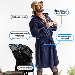 DudeRobe Men's Hooded Robe | As Seen on Shark Tank! - S/M, Navy Blue, Ultimate Comfort and Style for Men's Loungewear