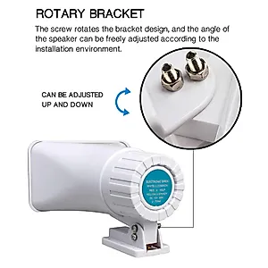 KLLsmDesign 30W Alarm Siren ,Dual Tone Outdoor Self Contained Electric Security Ring Siren with Bracket，6-12V DC 1.1Ah 130db 8 X 5.5 X 9 Inch for Car Home Doorbell Security Protection System,White