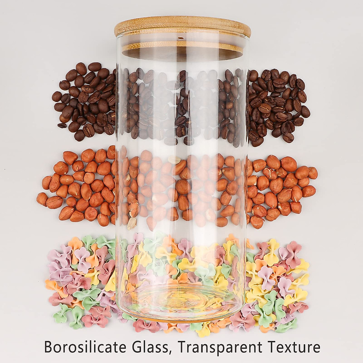 UrSpeedtekLive Glass Storage Jars with Airtight Bamboo Lids, Set of 5 Food Storage Jars with Wood Lids, Glass Kitchen Canisters, Clear Container for Coffee, Dry Goods, Cookie, Candy, Tea, Pasta