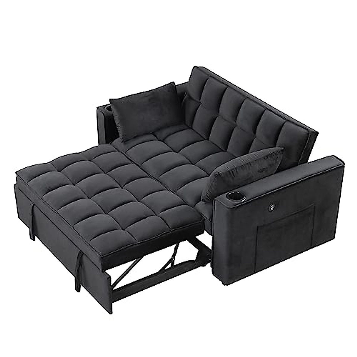 4 in 1 Convertible Pull Out Sleeper Sofa Bed,Adjustable Loveseat Armchair Single Couch Chair with Cup Holder,USB Port,Side Pocket&Pillows for Living Room Apartment Small Space Furniture Set