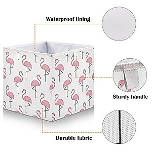 Flamingo Cube Storage Bin Collapsible Storage Bins Waterproof Toy Basket for Cube Organizer Bins for Nursery Toys Kids Books Closet Shelf Office - 15.75x10.63x6.96 in