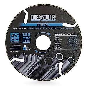 Devour 4.5" Premium Metal Segmented Rim Diamond Blade for Cutting Ferrous and Non-Ferrous Metals Including Cast Iron, Rebar, Angle Iron, Steel Pipe and More, Made in USA, 7/8-Inch Arbor (NT045ME)