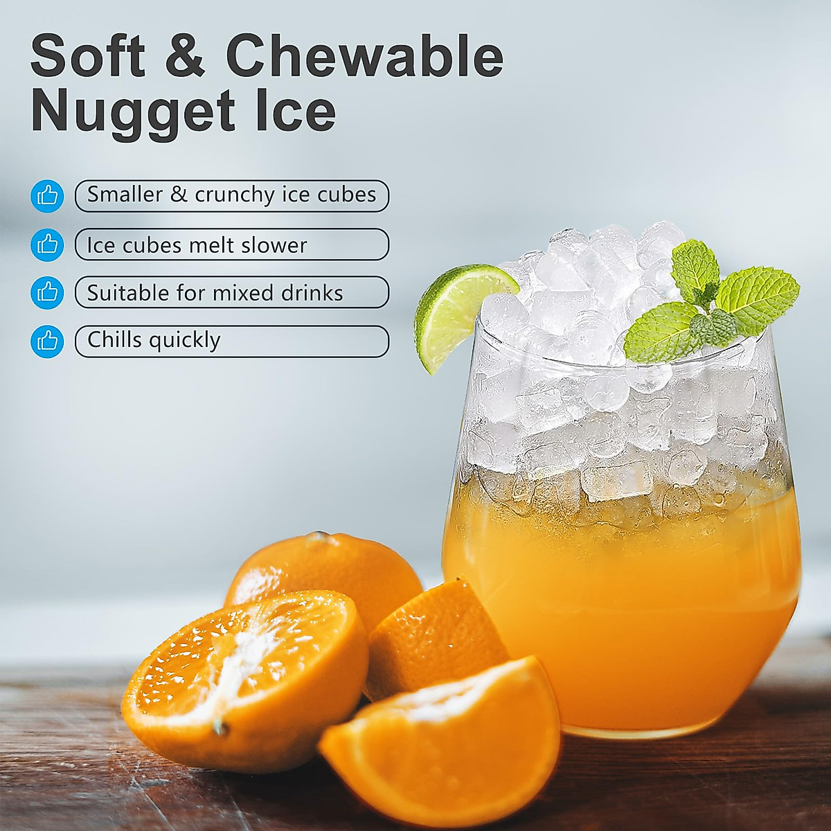 Nugget Ice Makers Countertop, 45lbs/Day Portable Ice Maker for Party Chewable Pellet Ice Maker Machine with Self-Cleaning, 3.3lbs Basket, LCD Screen, Cushed Ice Maker for Kitchen,Stainless Steel Green