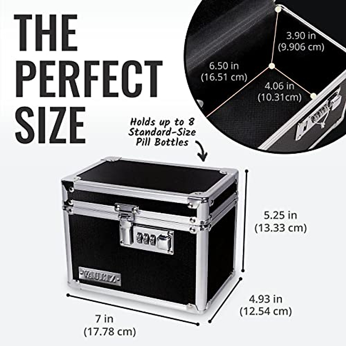 Vaultz Medicine Lock Box w/ Combination Lock - 5 x 7 x 5" Cabinet Safe, Black