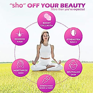 SHO Beauty 4-in-1 Silica & Vitamin B7 Biotin Hair Skin Nails & Bone Joint Vegan Supplements for Women & Men - Helps Boost Collagen Supporting Nail & Hair Regrowth, (60 Pills with Dispenser)