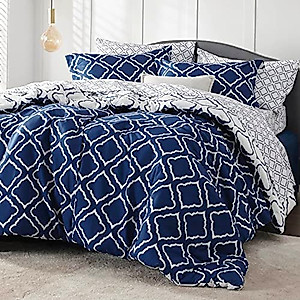 Bedsure Bed in a Bag - Queen Size Comforter Sets 7 Pieces, Bed Set with 1 Comforter, 2 Pillow Shams, 2 Pillowcases, 1 Flat Sheet, 1 Fitted Sheet, Navy Blue