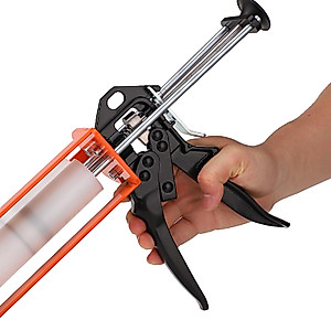 DAFEIKE 400ml Epoxy Gun Dual Component Caulking Gun Manual Double Cartridge Caulk Gun Panel Bond Adhesive Applicator for 13.5 fl oz Mix Ratio 1:1 and 2:1, Orange