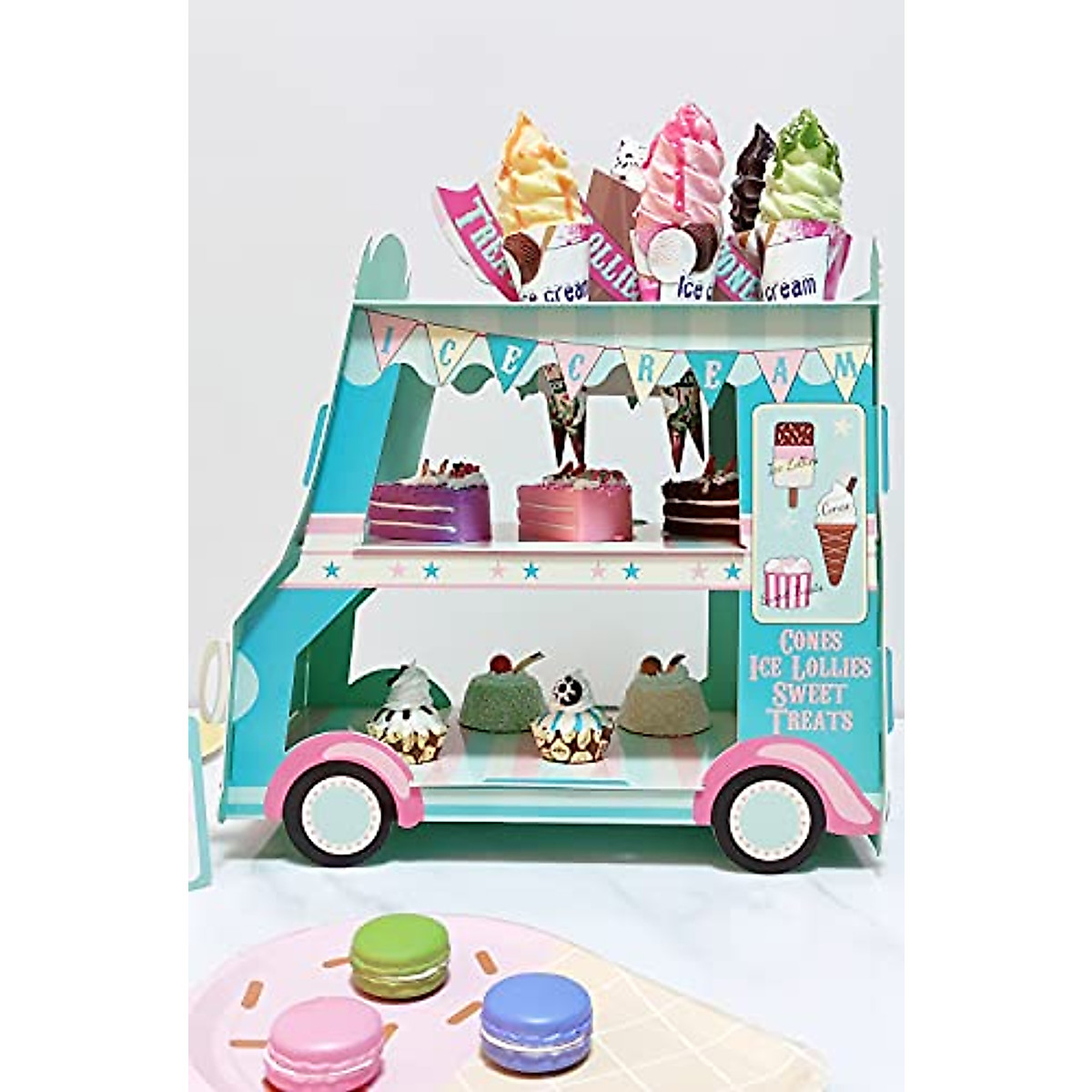 3 Tier Van Cake Stand,Ice Cream Truck Cart Decorations,Ice Cream Baby Shower,Bus Cupcake Stands,Ice Cream Holder Display for Birthday Party Candy Supplies HaakLux