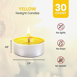 Yellow Candles Tea Lights - 30 Pack - Tea Lights with 3-4 Hour Burn Time - Tea Candles -TeaLight Candles for Holiday, Wedding and Home