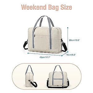 For Spirit Airlines Personal Item Bag 18x14x8 BAGSMART Foldable Travel Duffel Bag Tote Weekend Overnight Bag Carry on Luggage for Women and Men(Beige)