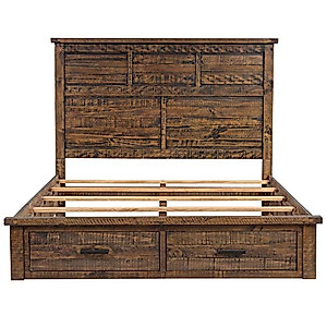 HBRR Queen Bed Frame with 2 Storage Drawers & Headboard, Platform Bed Queen Size, Mattress Foundation with Wood Slats Support, No Box Spring Needed Noise-Free, Natural