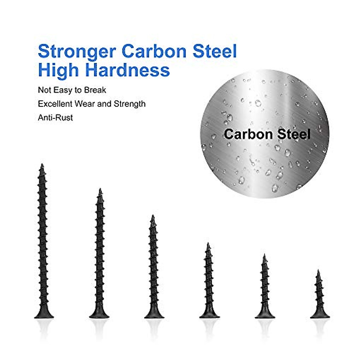 WELLOCKS Drywall Screws 230 Pcs #6×5/8" to 2-1/2" Wood Screws Assortment Kit Self Tapping Black Coating Bugle Head Coarse Phillips Sharp Point Fast Drilling for Wood Drywall Sheetrock (D158)