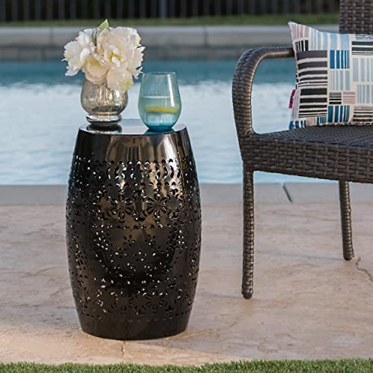 Christopher Knight Home Ruby Outdoor 12" Iron Side Table, Black