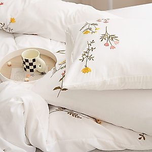 Move Over White Flower Pillow Cases Set of 2 Embroidery Flower Pillowcases King Size White Pastoral Pillow Covers Soft Washed Microfiber Girls Pink Yellow Flower Pillow Cases for Bedroom Decor