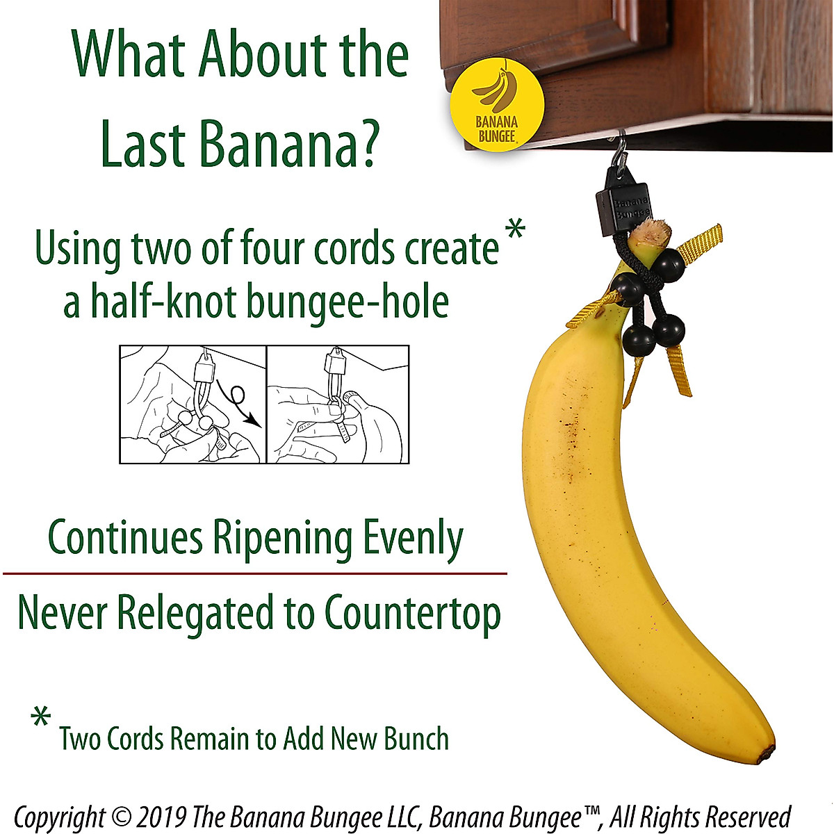 Banana Bungee Black Banana Holder Gadget, Made in USA; Holds Multiple Bunches or Single Bananas