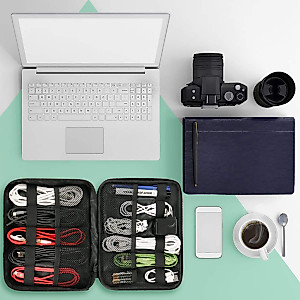 MATEIN Electronics Organizer, Waterproof Travel Electronic Accessories Case Portable Double Layer Cable Storage Bag for Cord, Charger, Power Bank, Flash Drive, Phone, Ipad Mini, SD Card, Tablet, Black