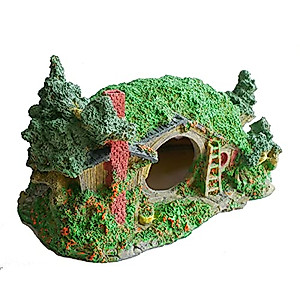 DUGUWEI Aquarium Decoration Small Animal Hideout House Fish Tank Ornament Reptile & Insect Shelter Cage Size Large (11''x7''x6'')