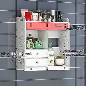 feejee Freestanding Compact Cosmetic Storage Shelf for Dressing Table, 4 Tier Small Bathroom Wall-Mounted Storage Organizer Tray with 2 Drawers, Makeup Organizer Holder for Toiletries, Bath