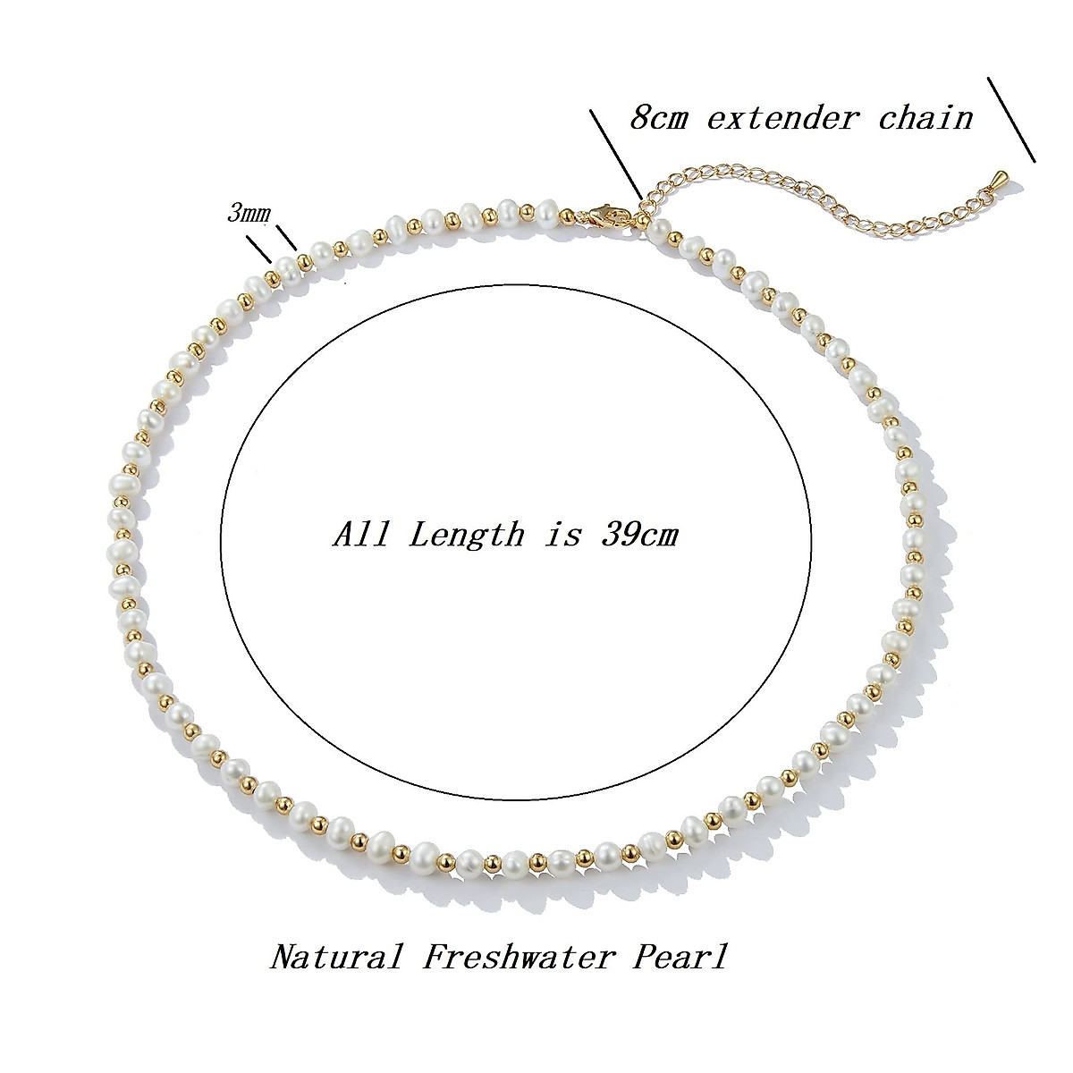 Fashion Jewelry Small Gold Pearl Necklace Choker 3mm Handpicked Pearl 18K Gold Plated Bead Ball Chain Dainty Jewelry Gifts for Women Girls