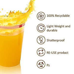 JOLLY CHEF 100 Pack Rose Gold Plastic Cups, 12 oz Clear Plastic Cups Tumblers, Elegant Rose Gold Rim Disposable Plastic Cups Perfect for Party Wedding