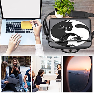 Black White Cat Laptop Computer Bag Waterproof Shoulder Messenger Bag 13-15 inch Durable Laptop Tote Bag with Shoulder Strap Handle Lightweight Crossbody Briefcase
