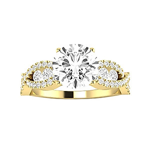Houston Diamond District - 14K Yellow Gold 1.6 CTW Round Cut Designer Twisting Eternity Channel Set Four Prong Diamond Engagement Ring, K Color I2 Clarity 1 Ct Center, Size: 8