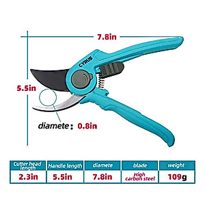 Pruning Shears for Gardening 8”Stainless Steel Gardening Hand Pruner, Bypass Pruning Shears Steel Blades with Adjustable Up to 5/8" Cut, Non-stick Coating