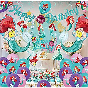 GOGOPARTY Little Mermaid Birthday Decorations , 52 Pcs Mermaid Ariel Birthday Party Supplies Include Banner, Cake Topper, Cupcake Topper, Balloons, Swirl for Kids Baby Shower Mermaid Party Decors